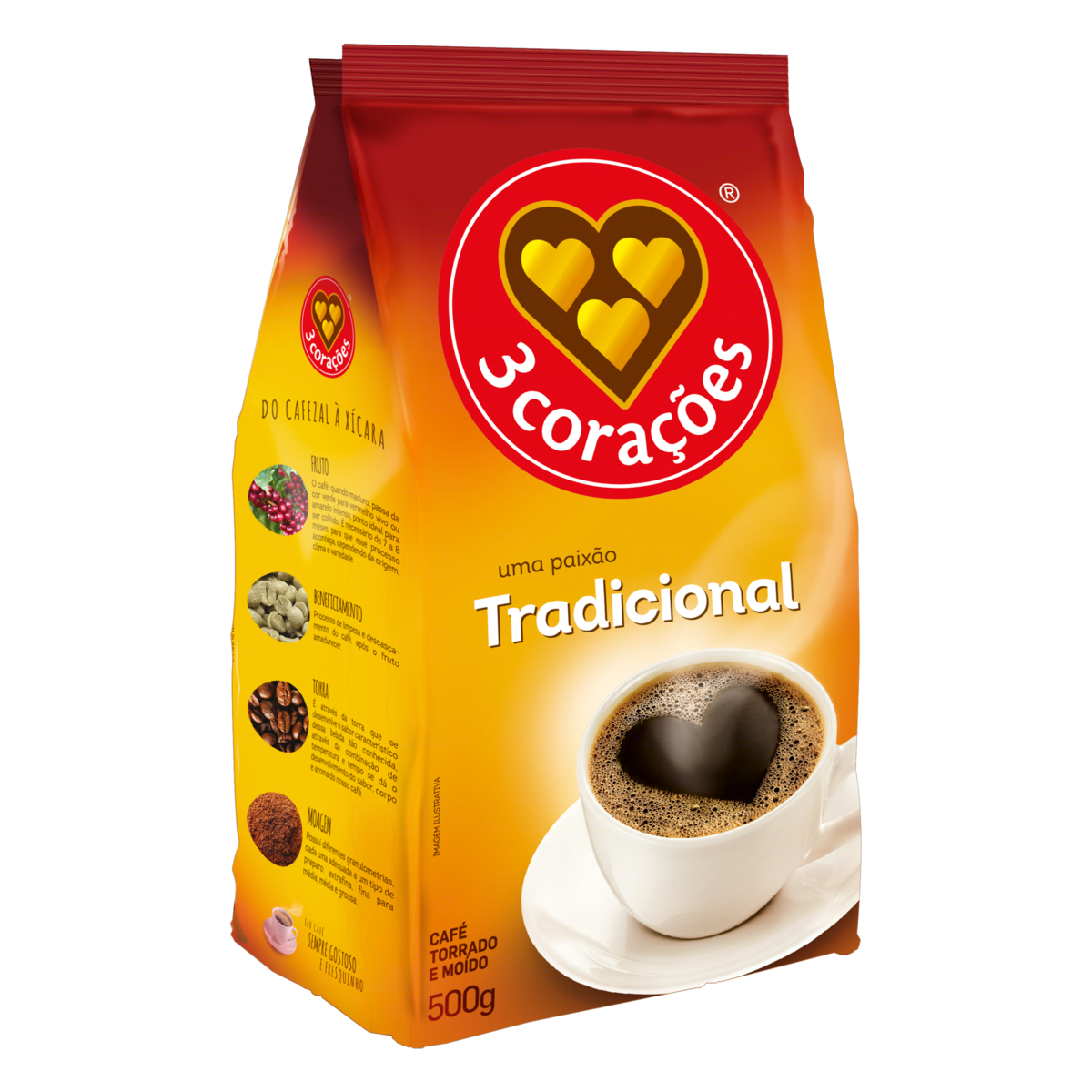 Café Torrado e Moído Tradicional 3 CORAÇÕES Pacote 500g | Pão de Açúcar