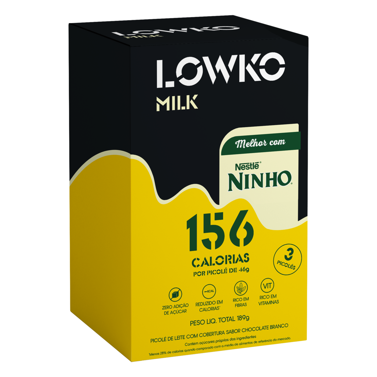 Pack Picolé Leite Cobertura Chocolate Branco Lowko Caixa 189g 3 ...