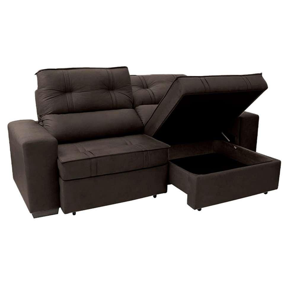 Sofá 3 Lugares Retrátil E Reclinável Com Baú Lottus Suede Café Pão De