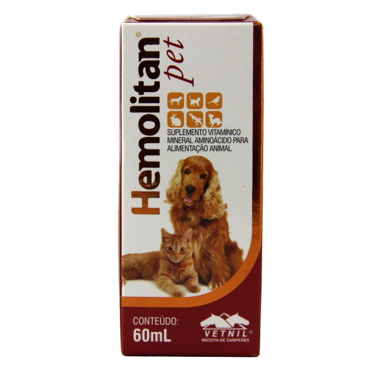 Hemolitan Pet 60ml Suplemento Cães e Gatos Vetnil | Pão de Açúcar