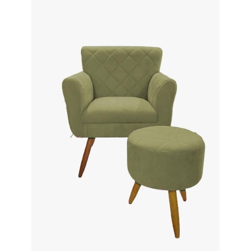 Kit Poltrona E Puff Redondo Bordados Atenas Bege | Pão de Açúcar