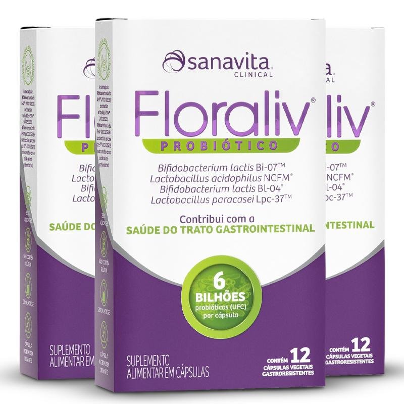 Kit 3 Floraliv Probiótico Sanavita 12 cápsulas vegetais | Pão de Açúcar