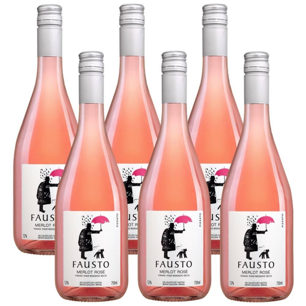 Kit 06 Unidades Vinho Fausto de Pizzato Merlot Rosé 750ml | Pão de Açúcar