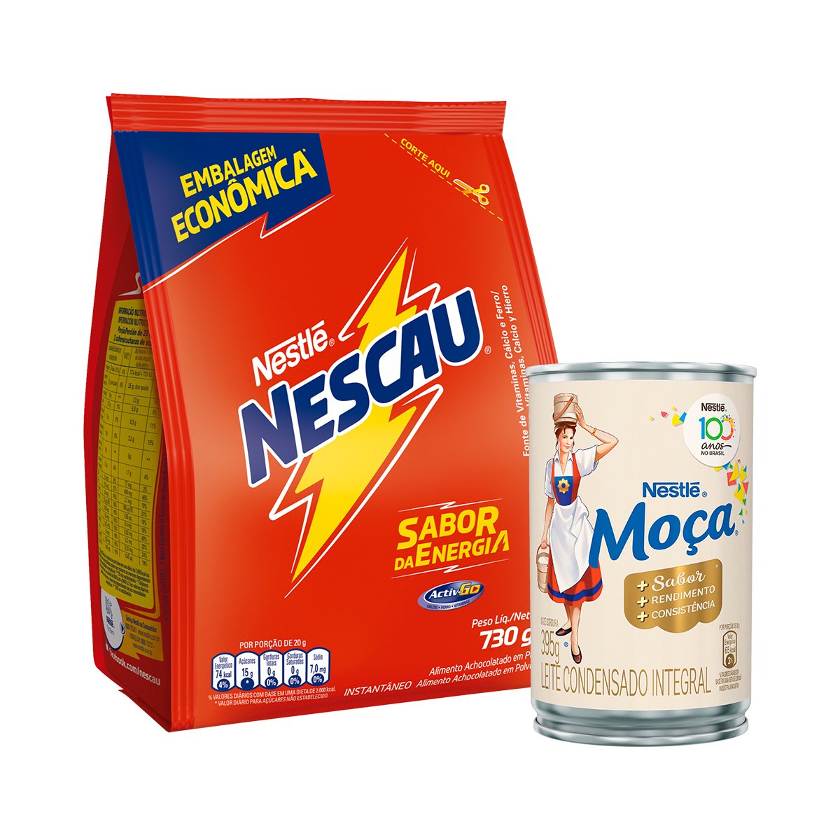 Kit Leite Condensado Moça 395g + Achocolatado em Pó Nestlé Nescau ...