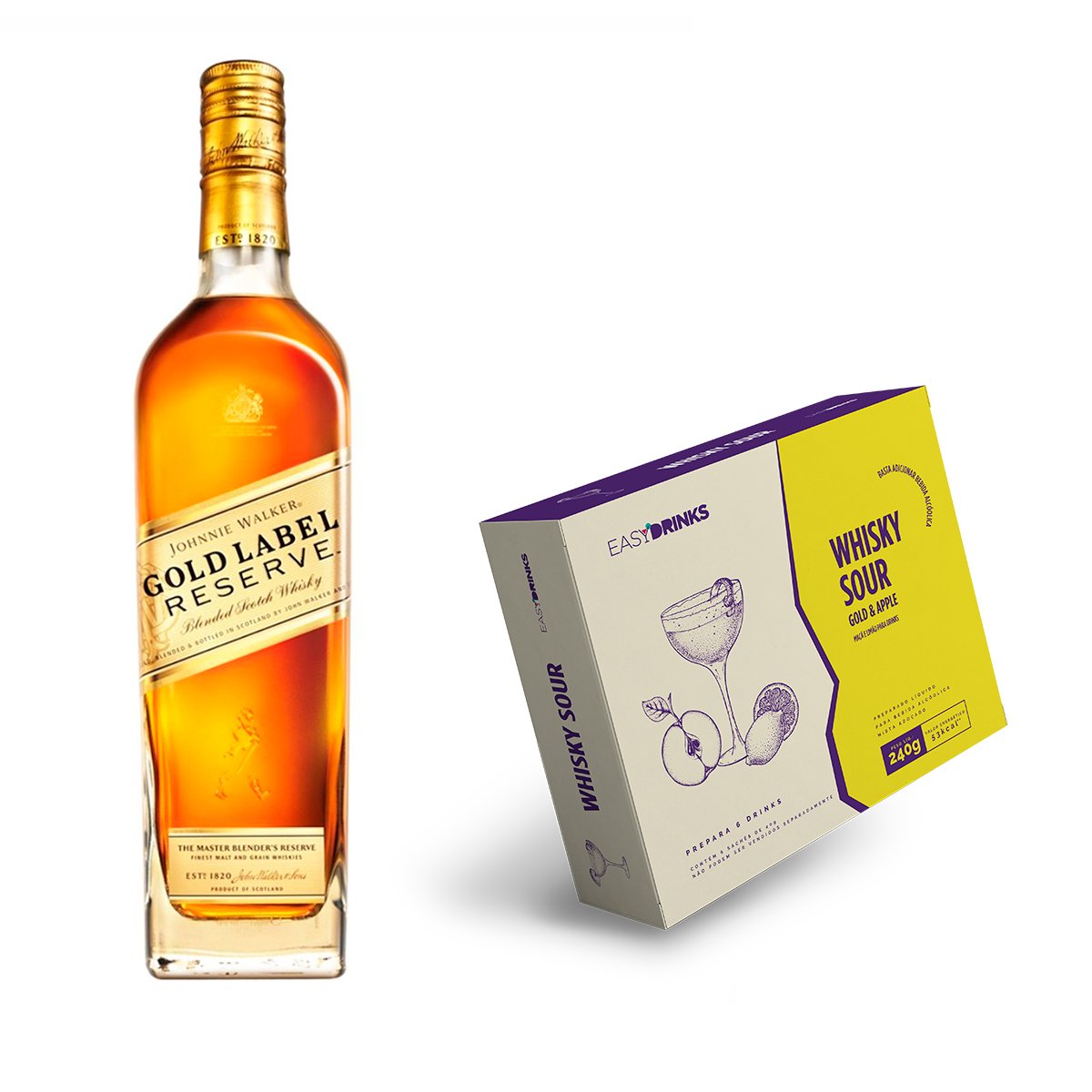 KIT 1 Whisky Gold Label 750ml + 1 Preparo Sour Gold & Aplle Easy Drinks ...