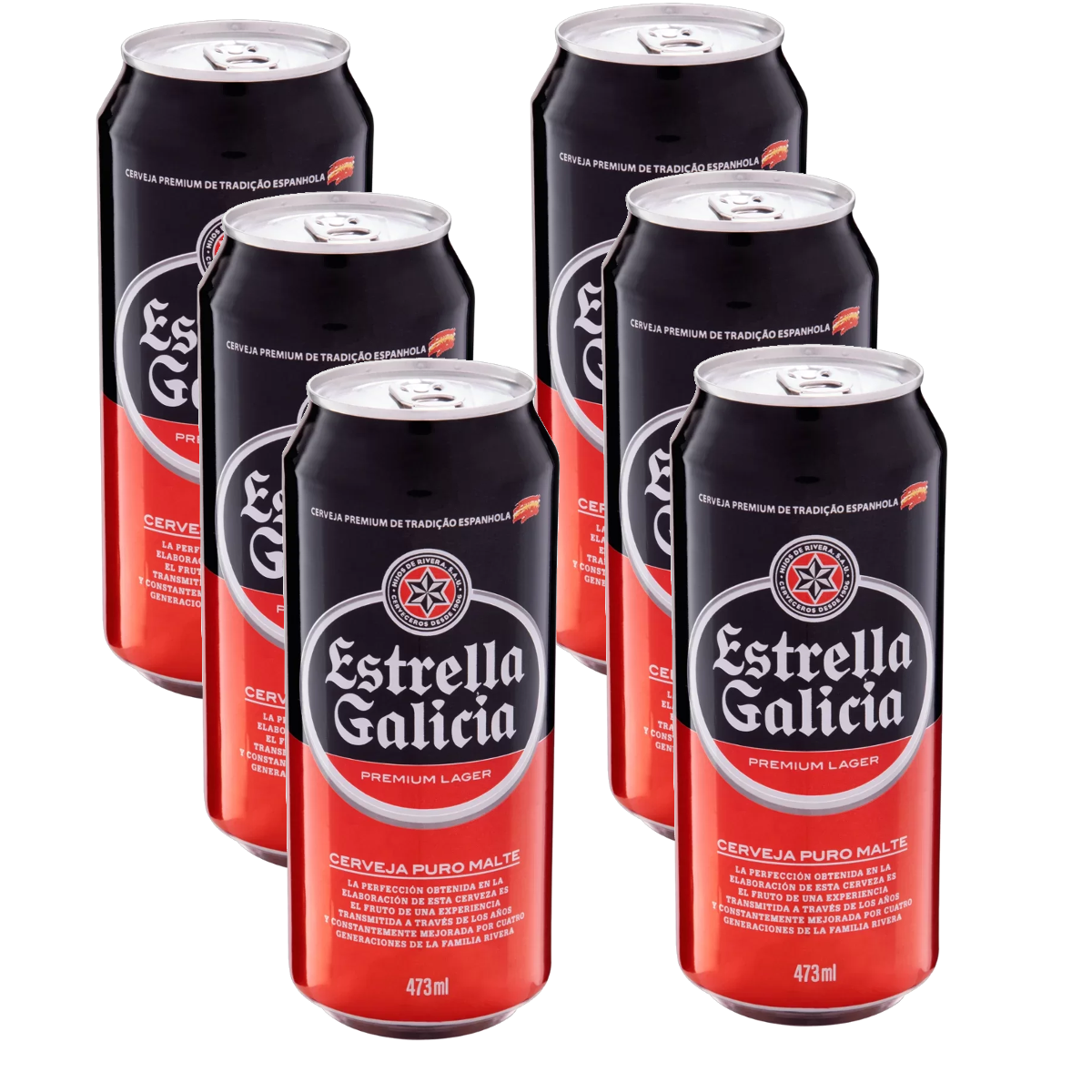 Kit com 6 Cervejas Lager Premium Puro Malte Estrella Galicia Lata 473ml ...