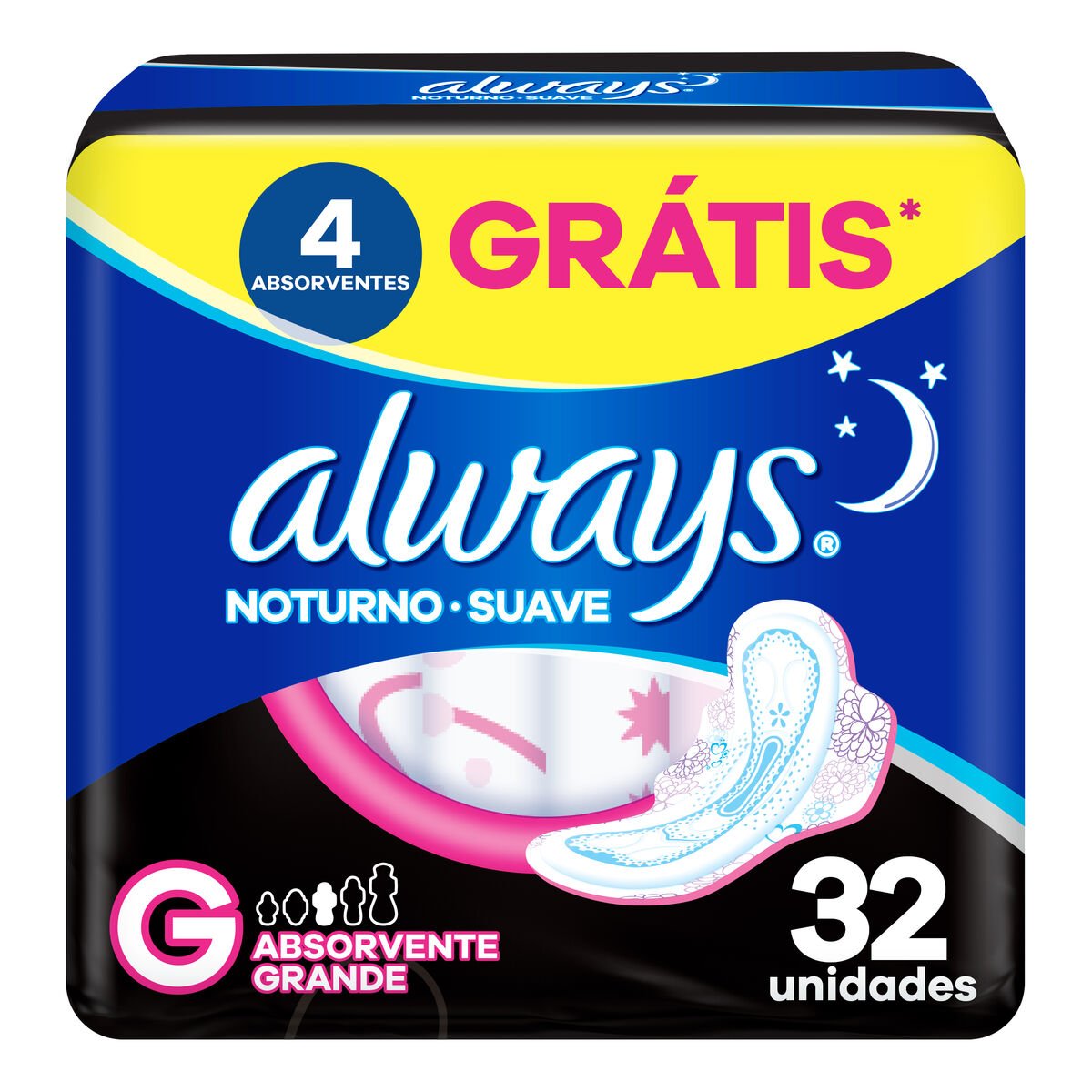 Absorvente Noturno Always Noites Tranquilas Suave com abas 32 Unidades ...