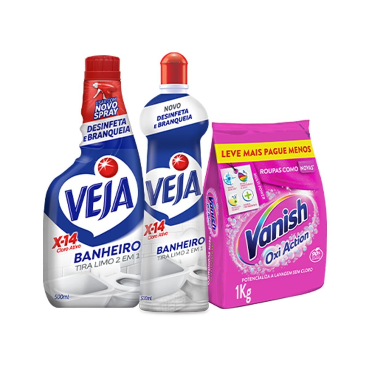 Kit Veja Banheiro X14 500ml Refil + Veja Banheiro X14 500ml + Vanish ...
