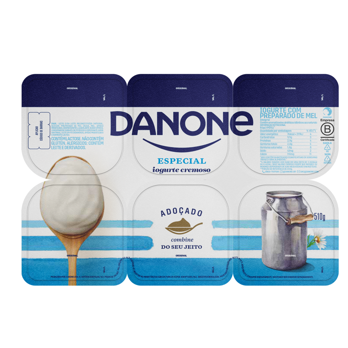 Iogurte Integral Cremoso Original Danone Especial Bandeja 510g 6 ...