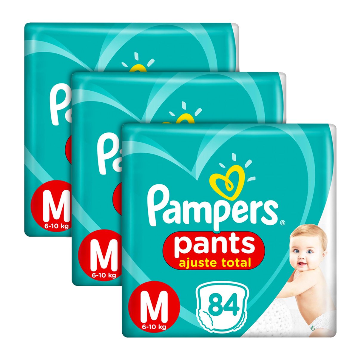 Kit com 3 Fraldas Pampers Pants Ajuste Total M com 84 unidades cada ...