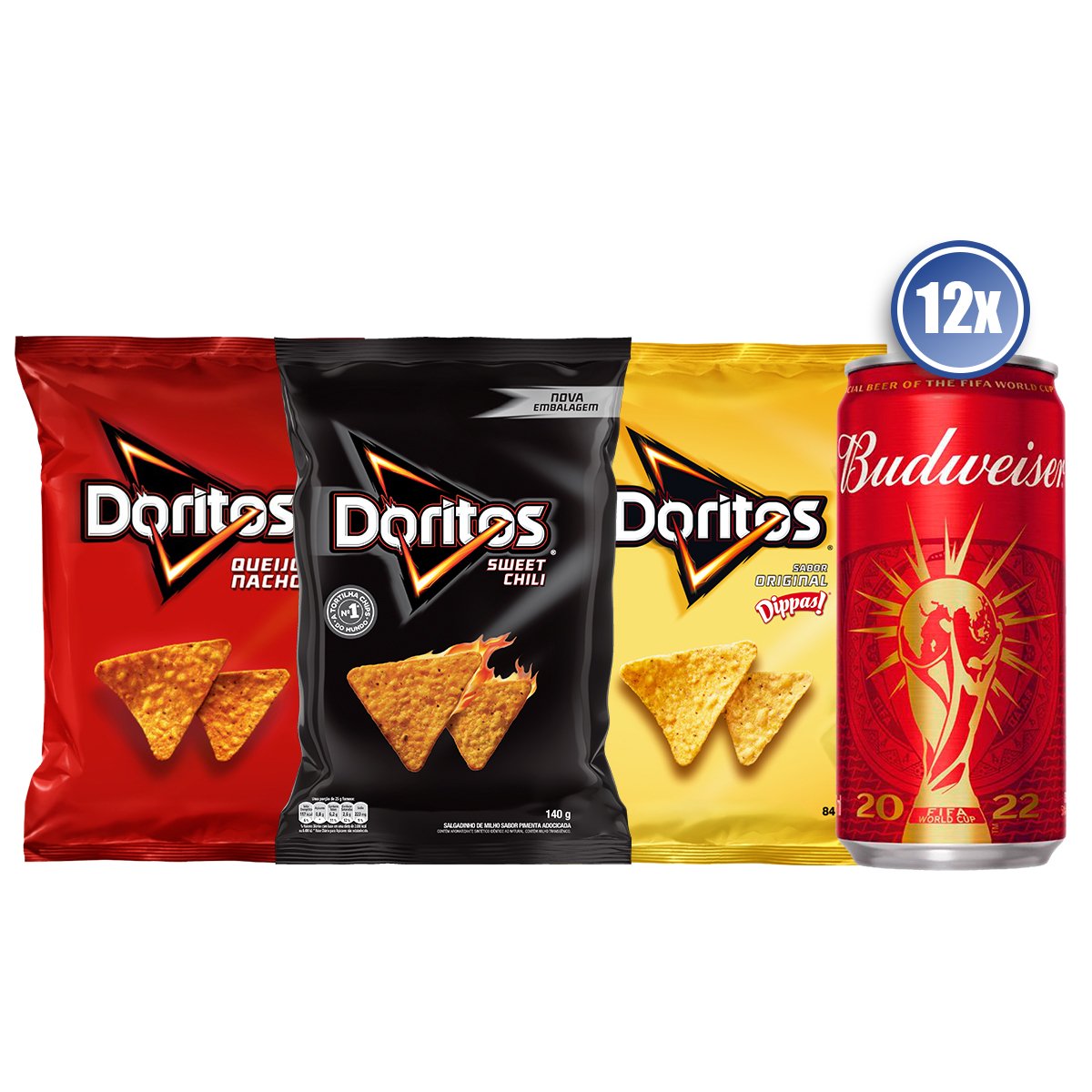 Kit Budweiser Elma Chips Doritos Queijo Nacho 84g Doritos Dippas