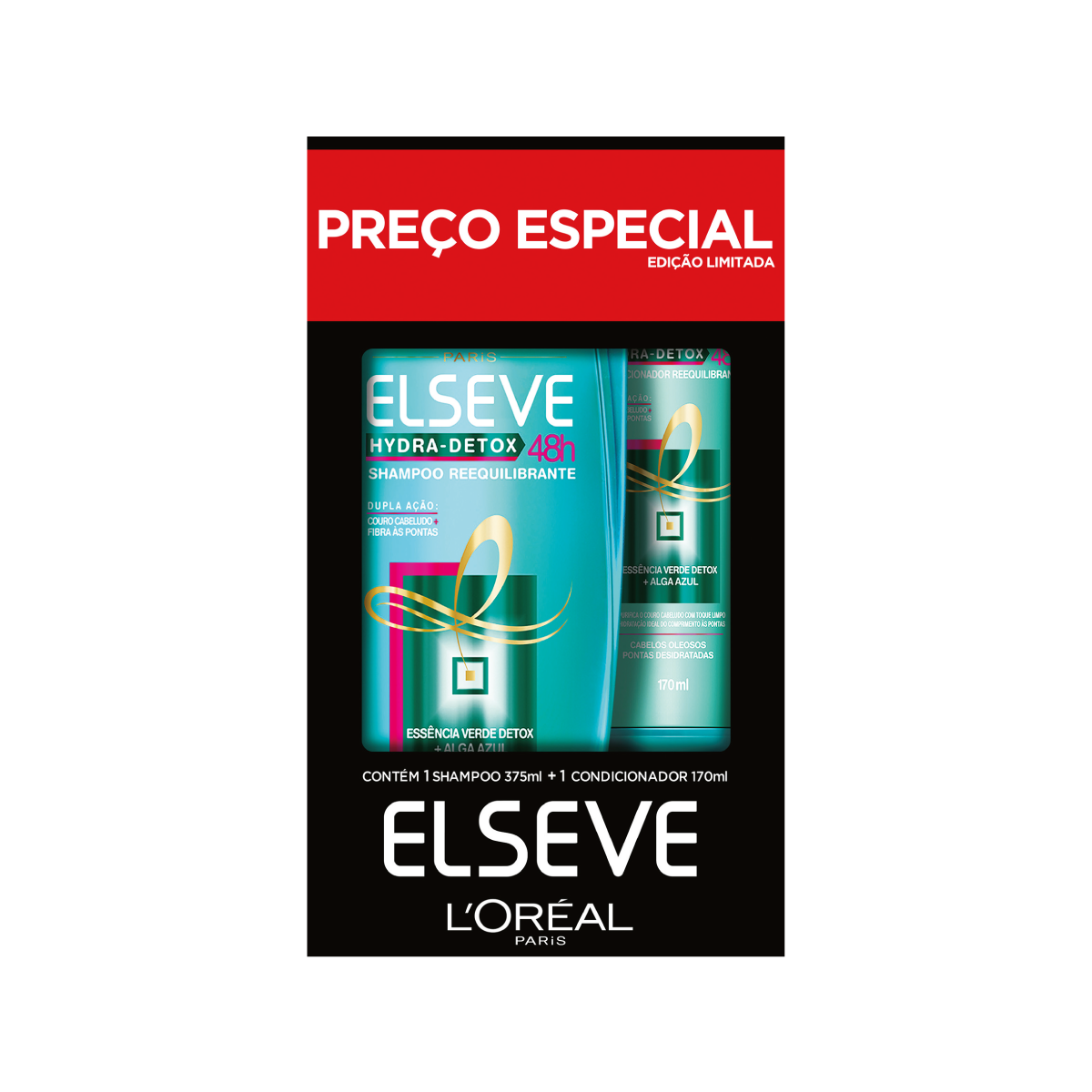 Kit Elseve Shampoo 375ml e Condicionador 170ml Hydra Detox | Pão de Açúcar