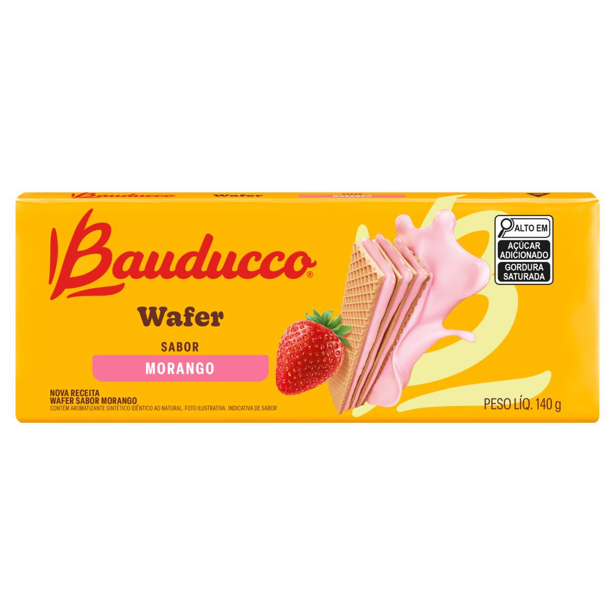 Biscoito Wafer Recheio Morango Bauducco Pacote 140g | Pão de Açúcar