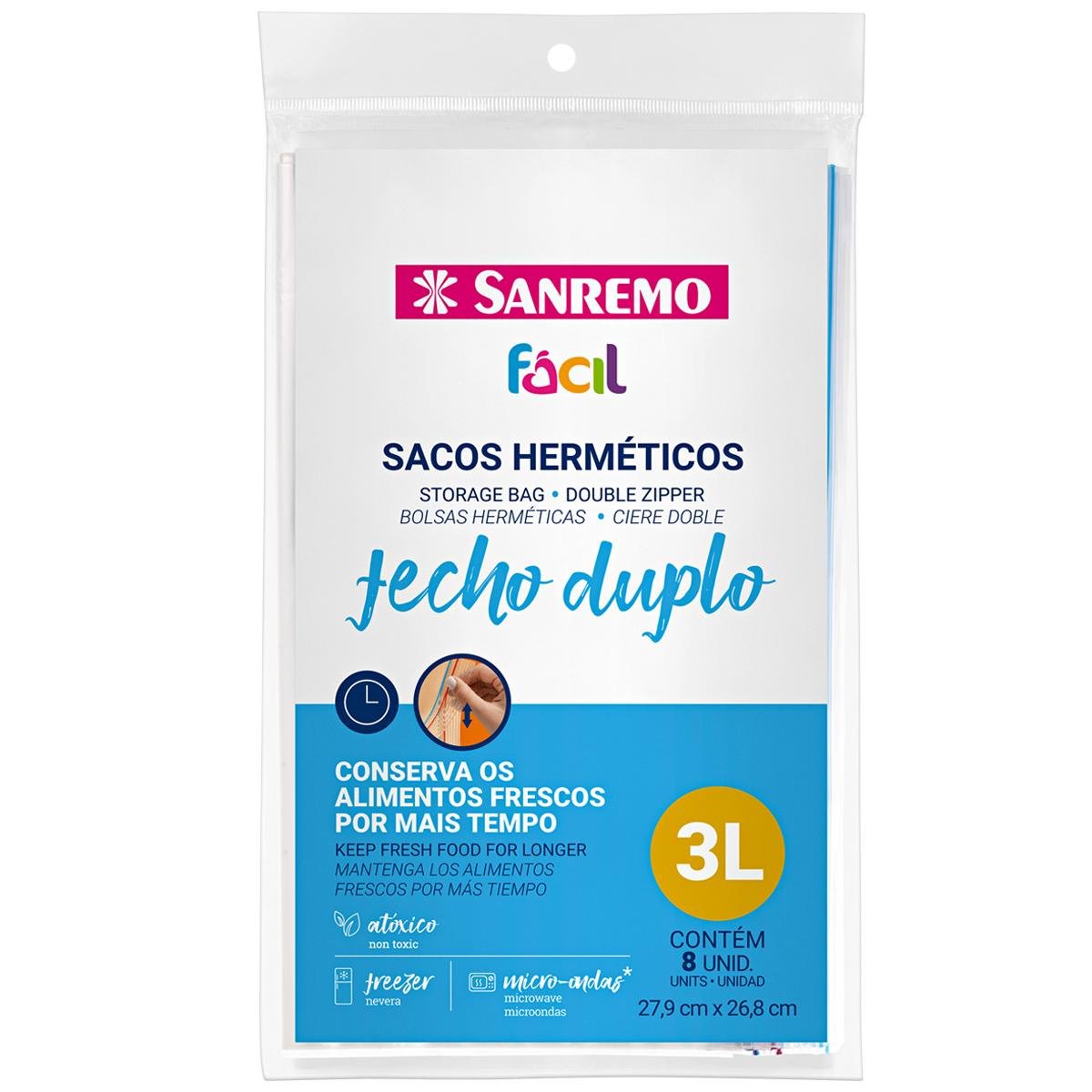 8 Sacos Plásticos Transparentes Para Alimentos 3L Sacos Herméticos Zip ...