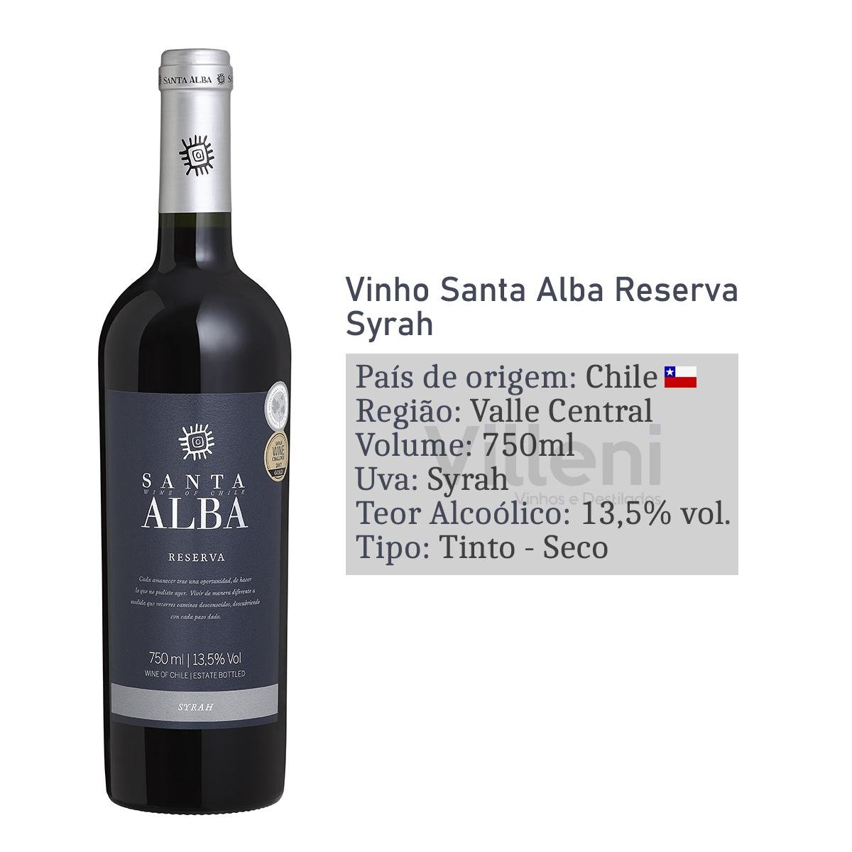 Vinho Chileno Tinto Seco Santa Alba Reserva Syrah 750ml | Pão de Açúcar