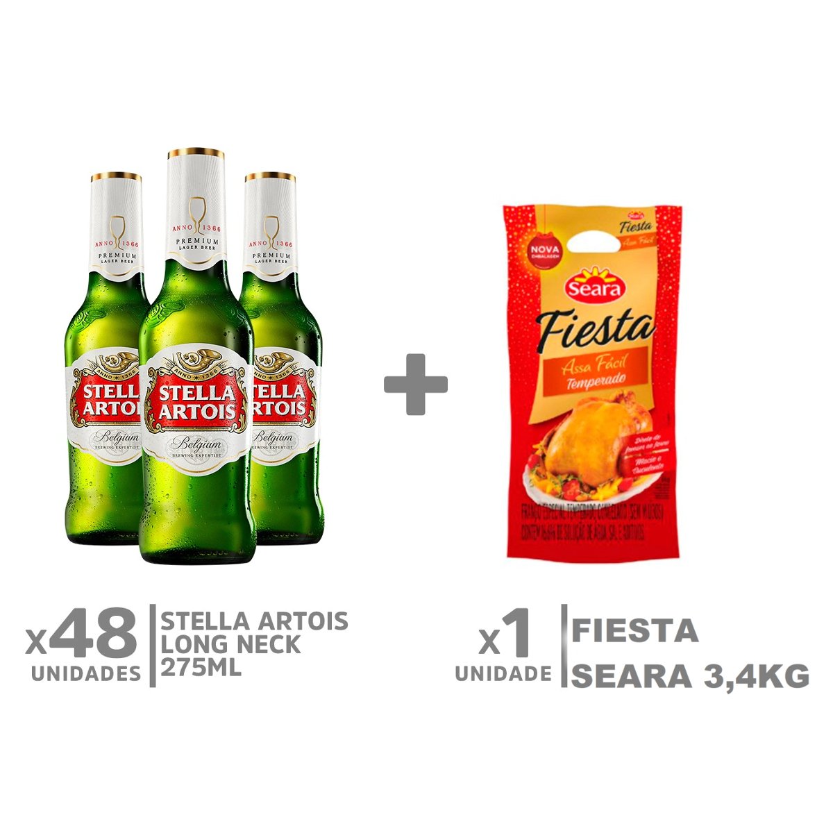 Kit 48 Stella Long Neck 275 ml +1 Frango Assa Fácil Temperado Congelado ...