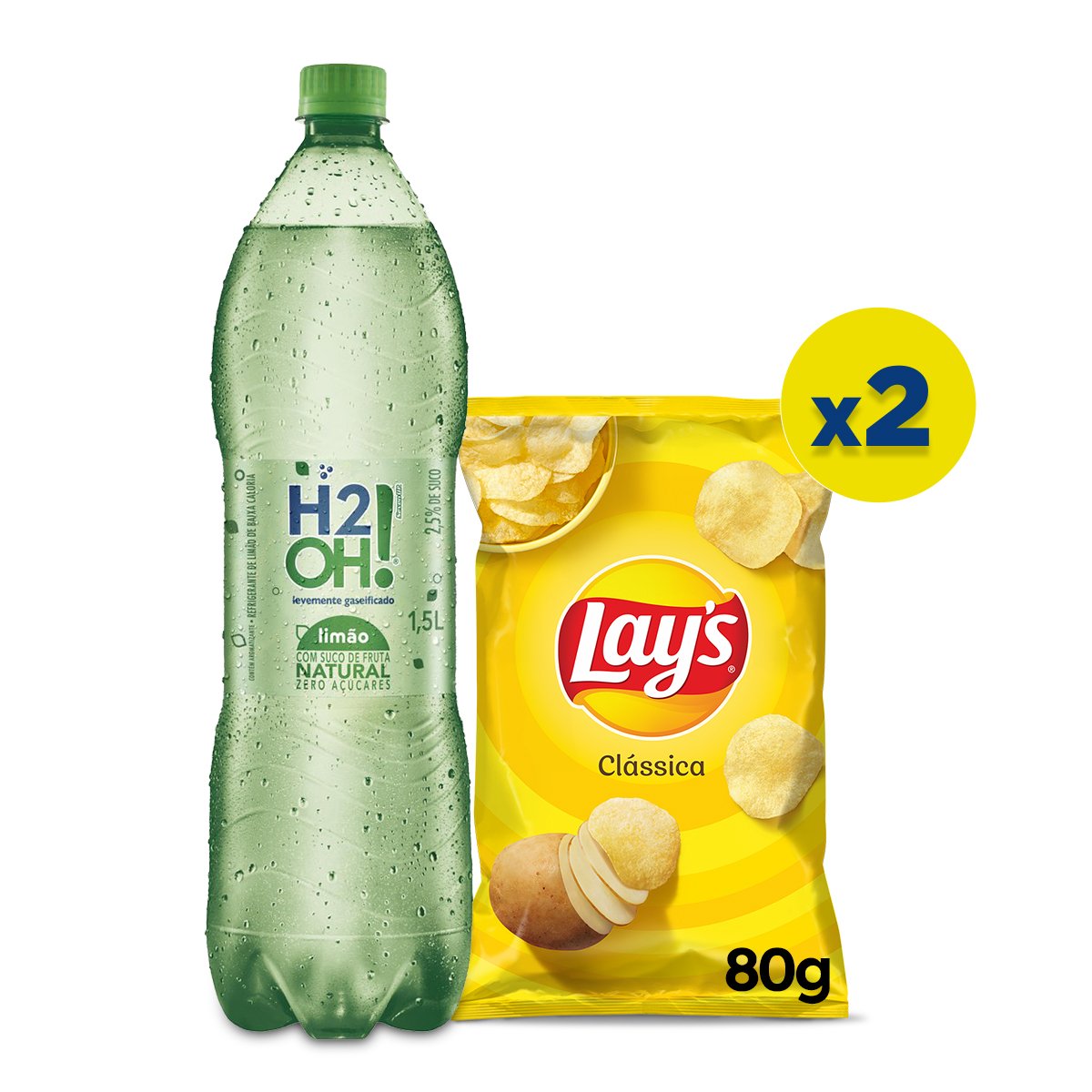 Kit Batata Frita Lisa Clássica Lays Pacote 80G + Refrigerante H2OH ...