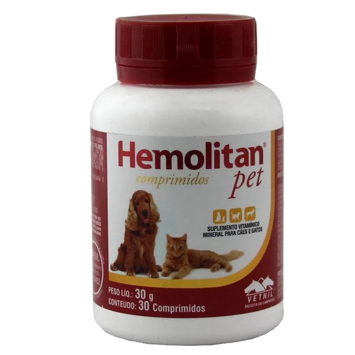 Hemolitan Pet 30 Comprimidos Vetnil Suplemento Cães E Gatos | Pão de Açúcar