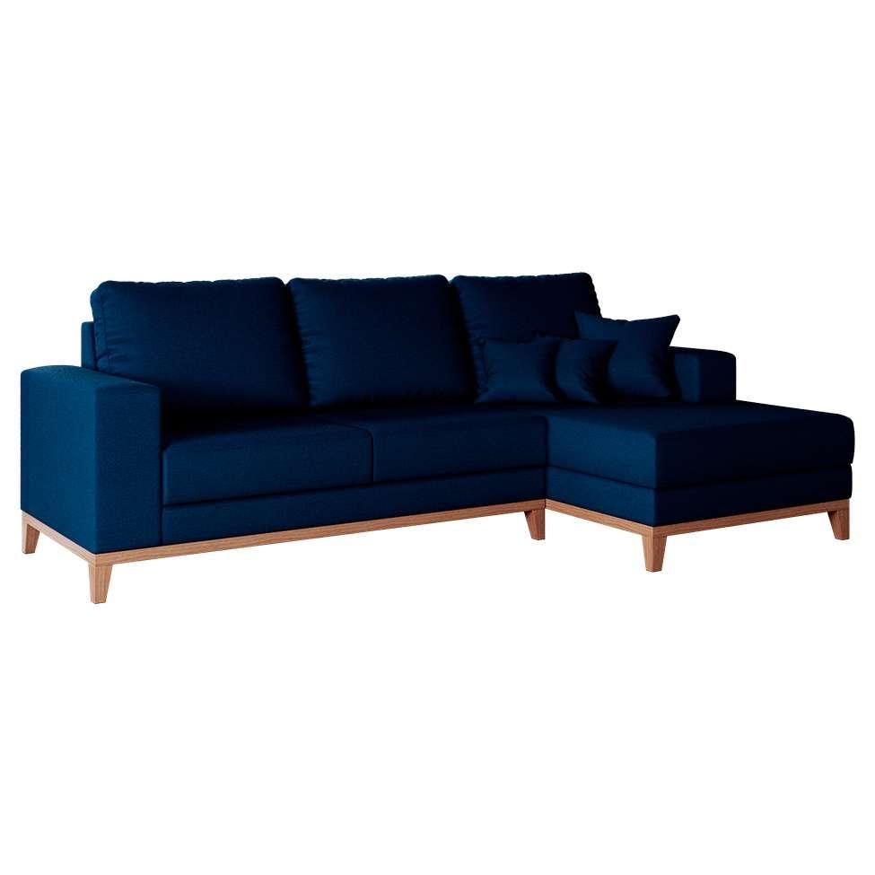 Sofá 3 Lugares Belgrado com Chaise Direito Linho Azul Marinho 230 cm ...