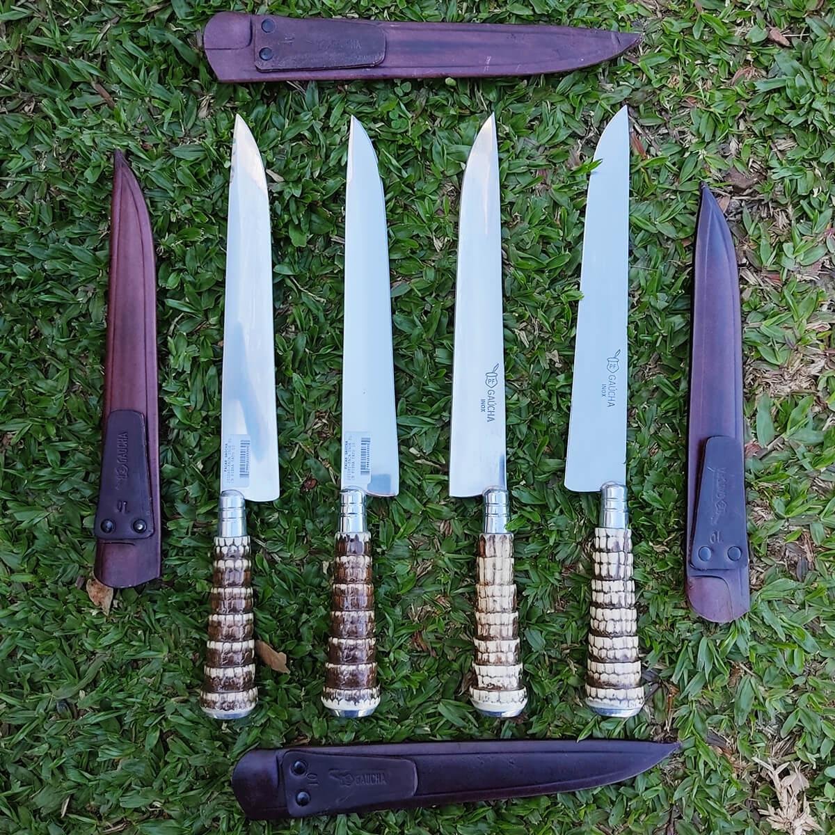 Faca Gaúcha Rabo de Tatu 10' Estreita Churrasco Afiada Bainha Couro Aço ...