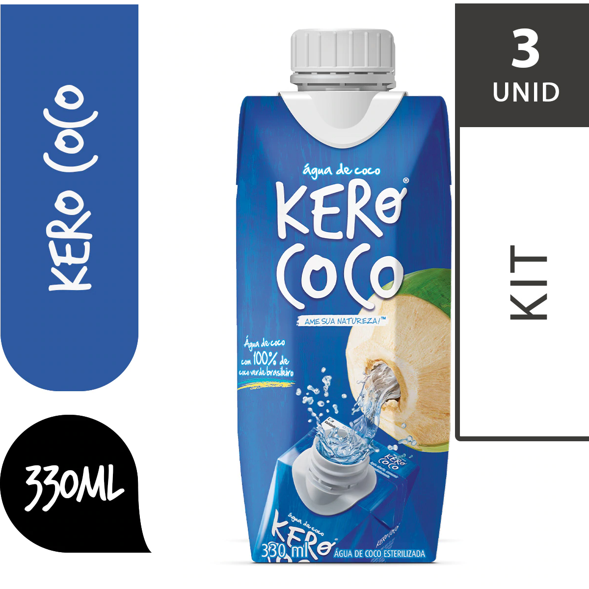 Pack com 3 Unidades de Água de Coco Esterilizada Kero Coco Caixa 330ml ...