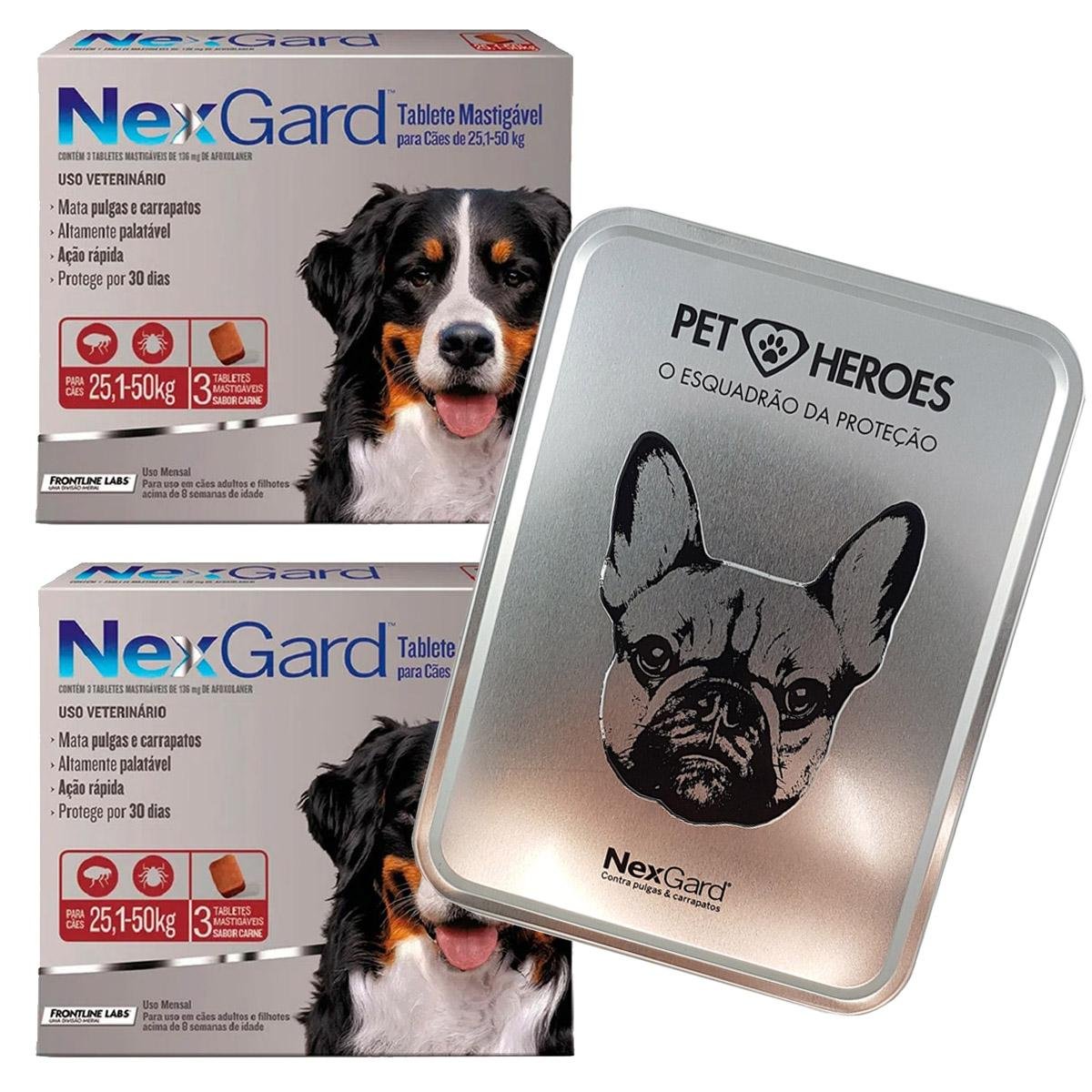 Nexgard GG Cães 25 A 50kg 3 Tabs Kit 2 Cxs Boehringer + Lata Boehringer ...