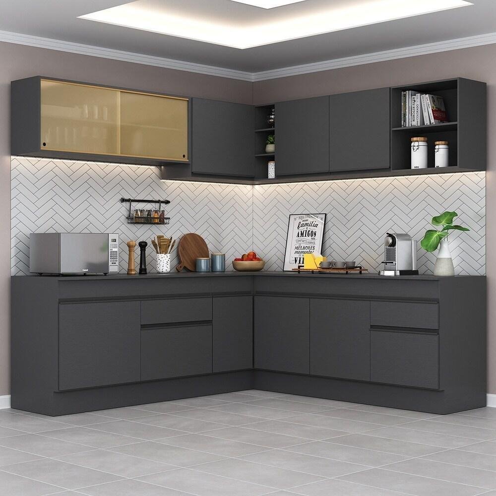 Armário de Cozinha Completa de Canto com Rodapé Veneza Multimóveis ...