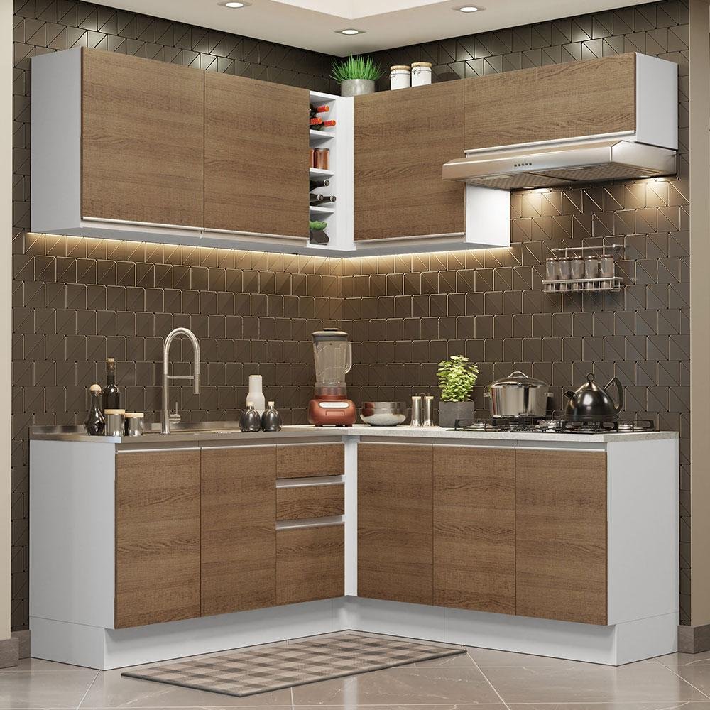 Cozinha Completa de Canto Madesa Glamy 349003 com Armário e Balcão (Sem ...