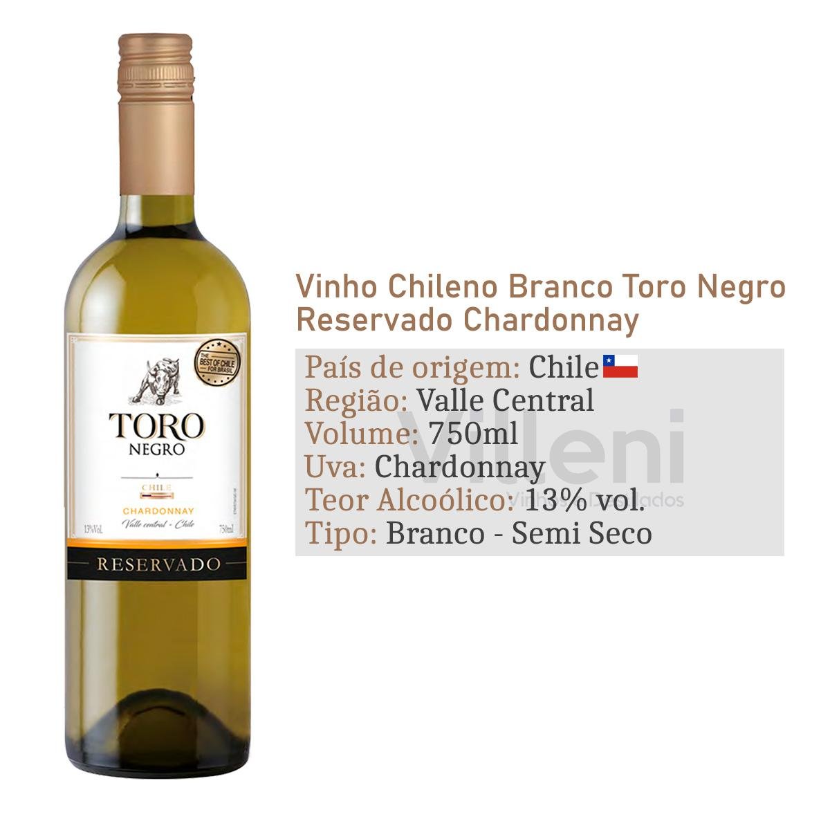 Kit 03 Un Vinho Branco Toro Negro Reservado Chardonnay 750ml | Pão de ...