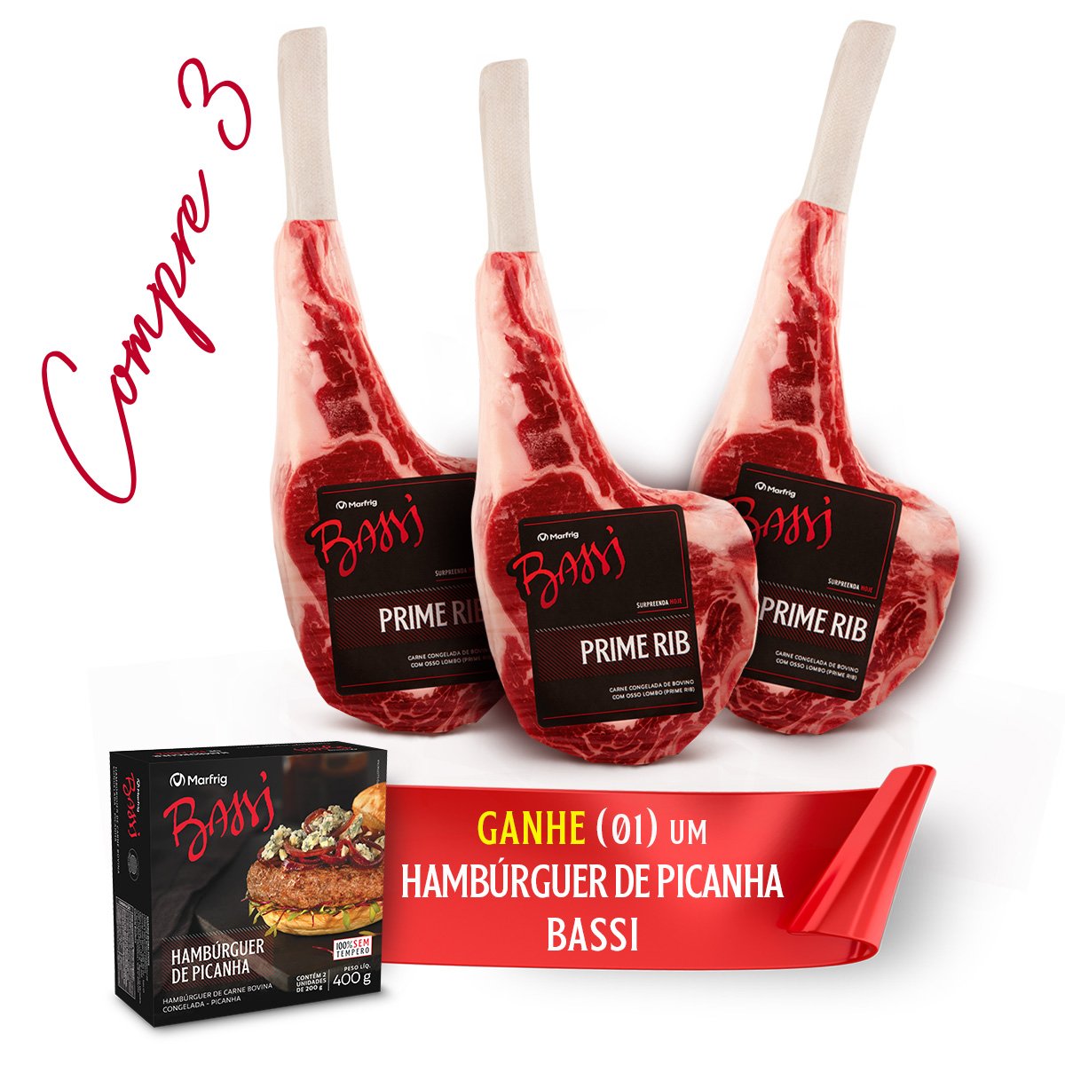Kit 3 Short Rib BASSI Com Osso Congelada 600g + 1 Hamburguer Bovino ...