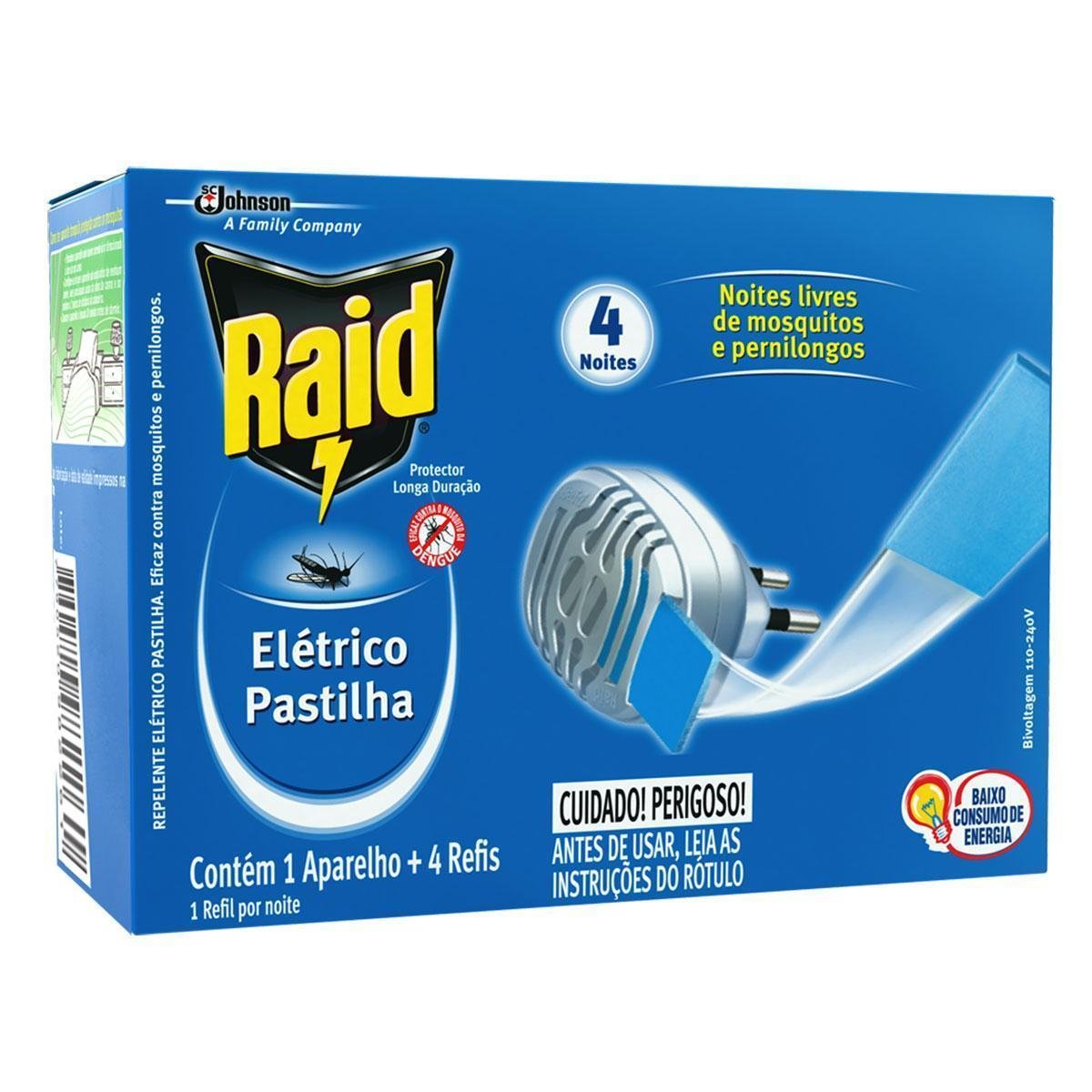 Inseticida Elétrico RAID 4 Noites Bivolt com 1 Aparelho + 4 Pastilhas ...