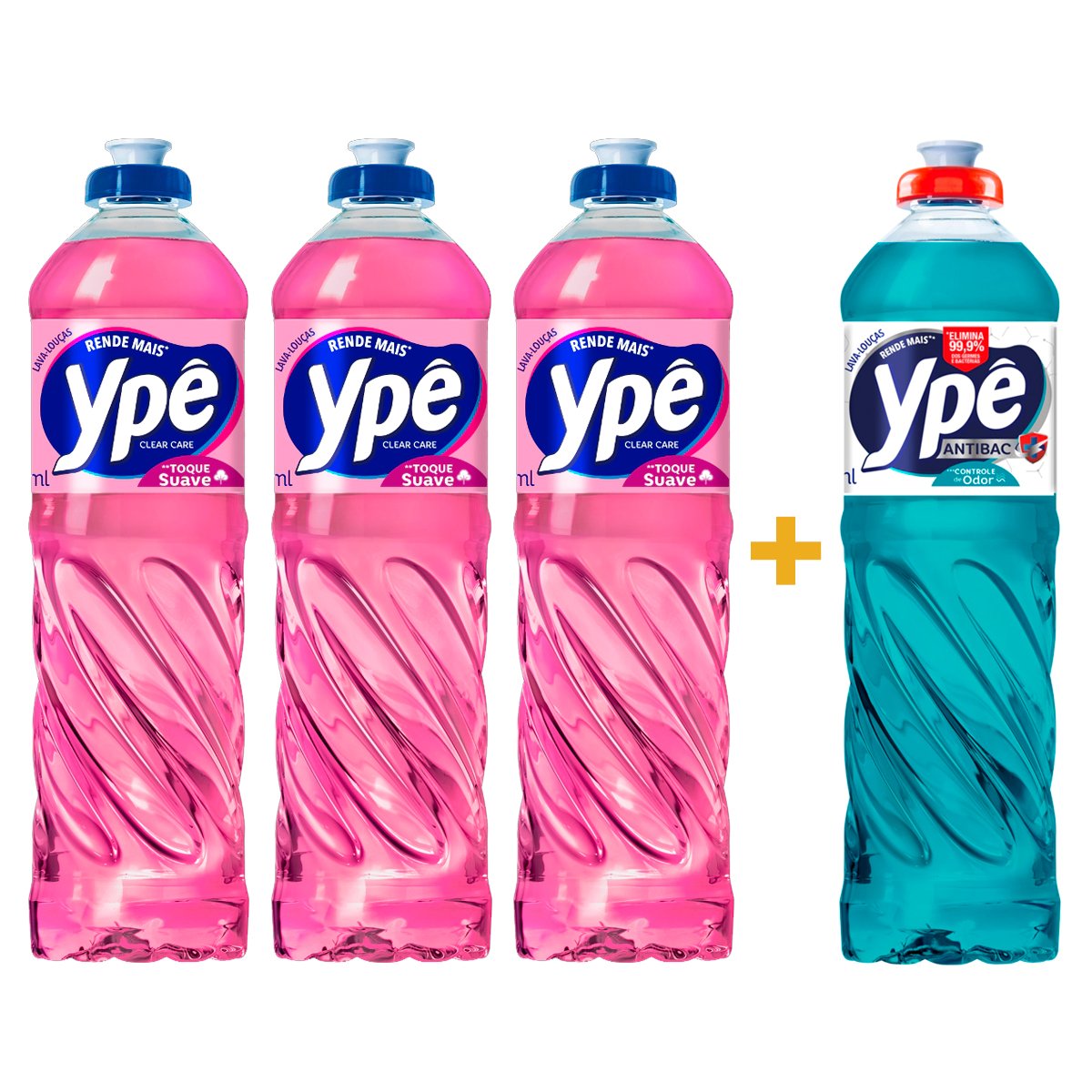 Kit 3 lava louças Ype Toque Suave 500ml + 1 lava louças Antibac 500ml ...