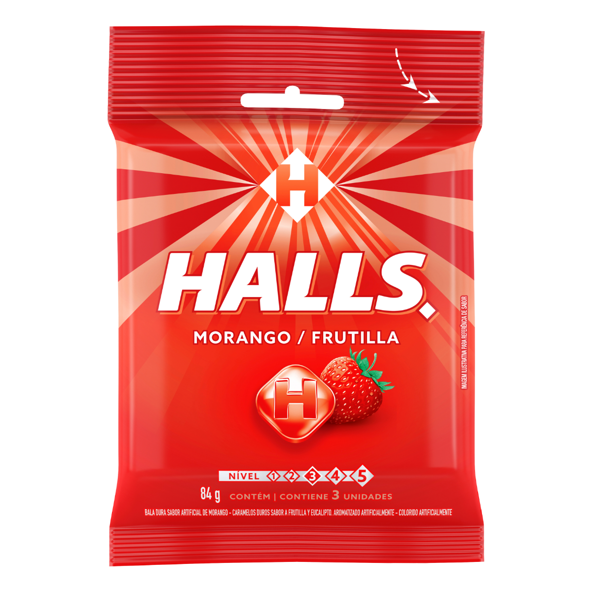 Bala HALLS Morango (3 Unidades) 84g | Pão de Açúcar