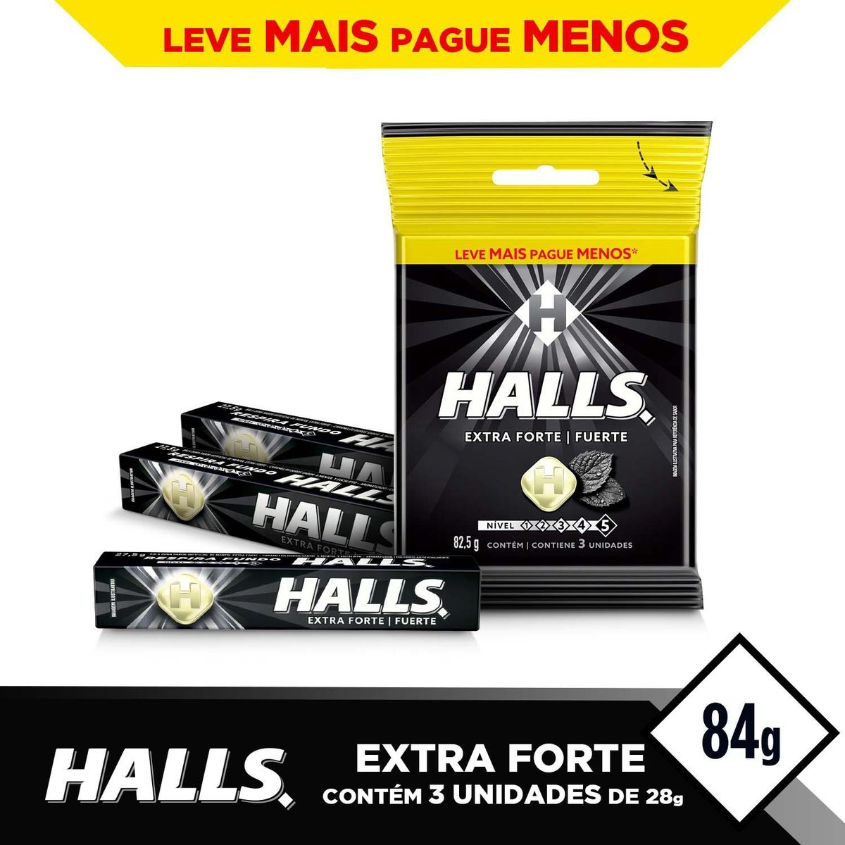 Bala Halls extra forte 84g pacote com 3 unidades | Pão de Açúcar