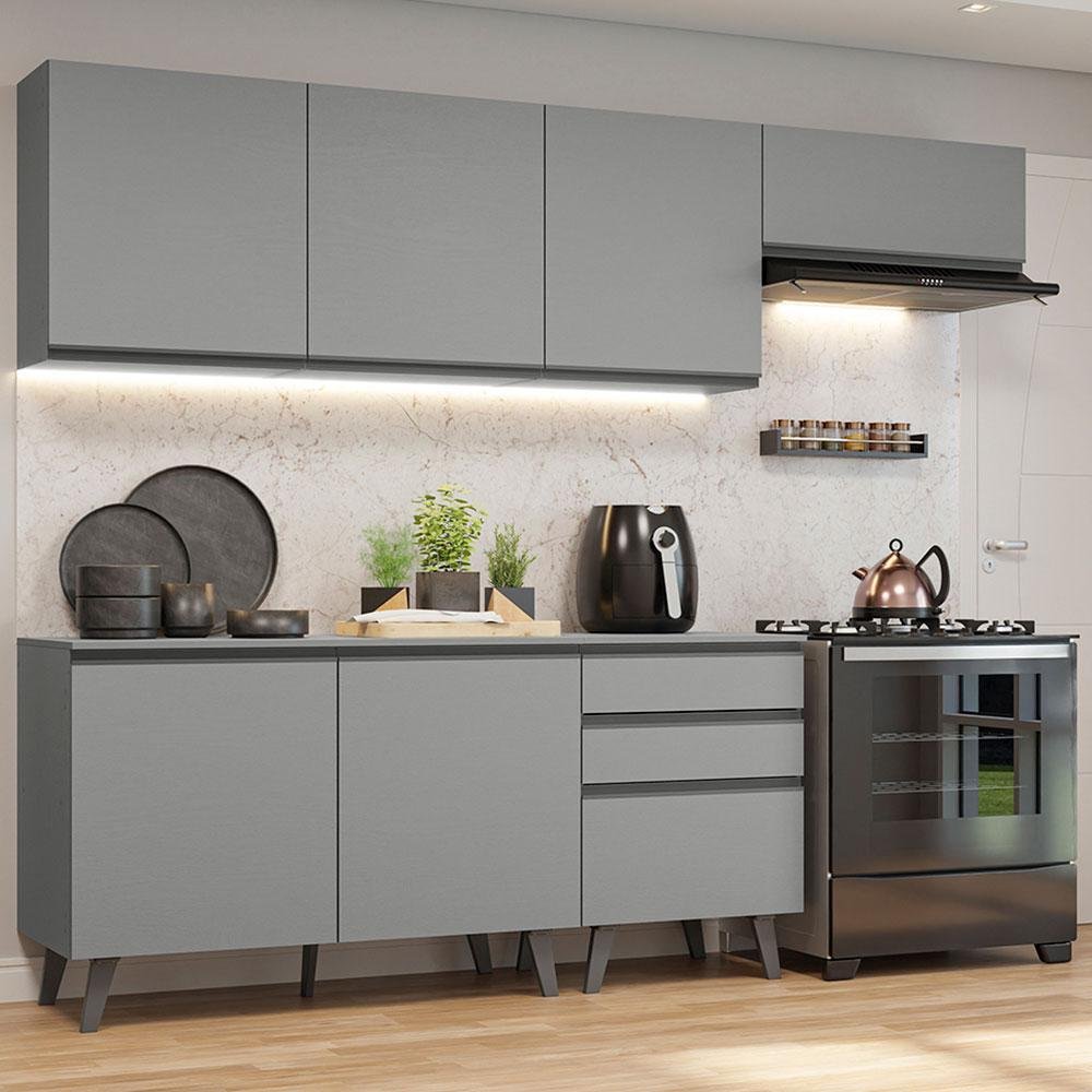 Armário de Cozinha Completa 260cm Cinza Nice Madesa 12 | Pão de Açúcar Armário de Cozinha Completa 260cm Cinza Nice Madesa 12 | Pão de Açúcar