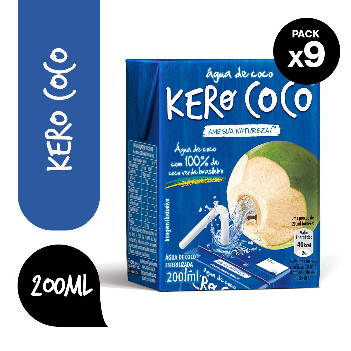 Pack com 9 Unidades de Água de Coco KERO COCO 200ml Cada | Pão de Açúcar