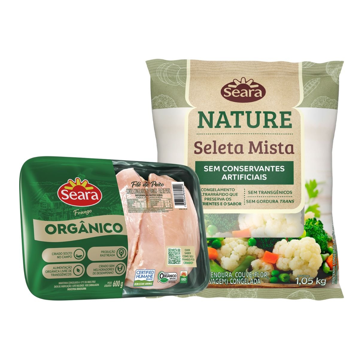 Filé de peito bandeja Seara Orgânico 600g + Seleta mista congelada ...
