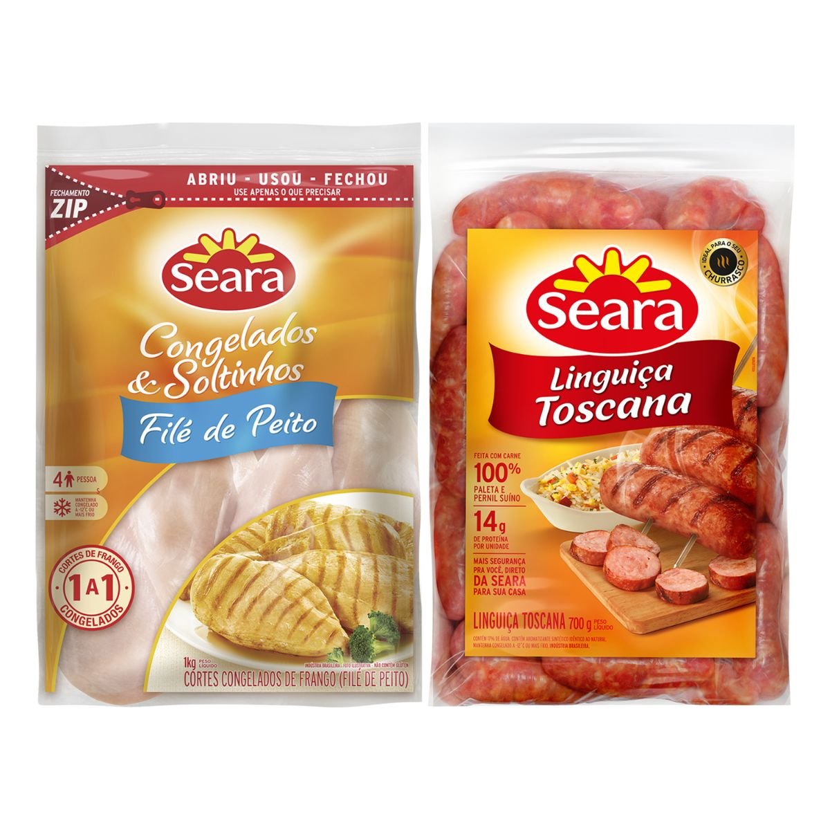 Filé de peito congelado Seara IQF 1kg + Linguiça toscana Seara 700g ...
