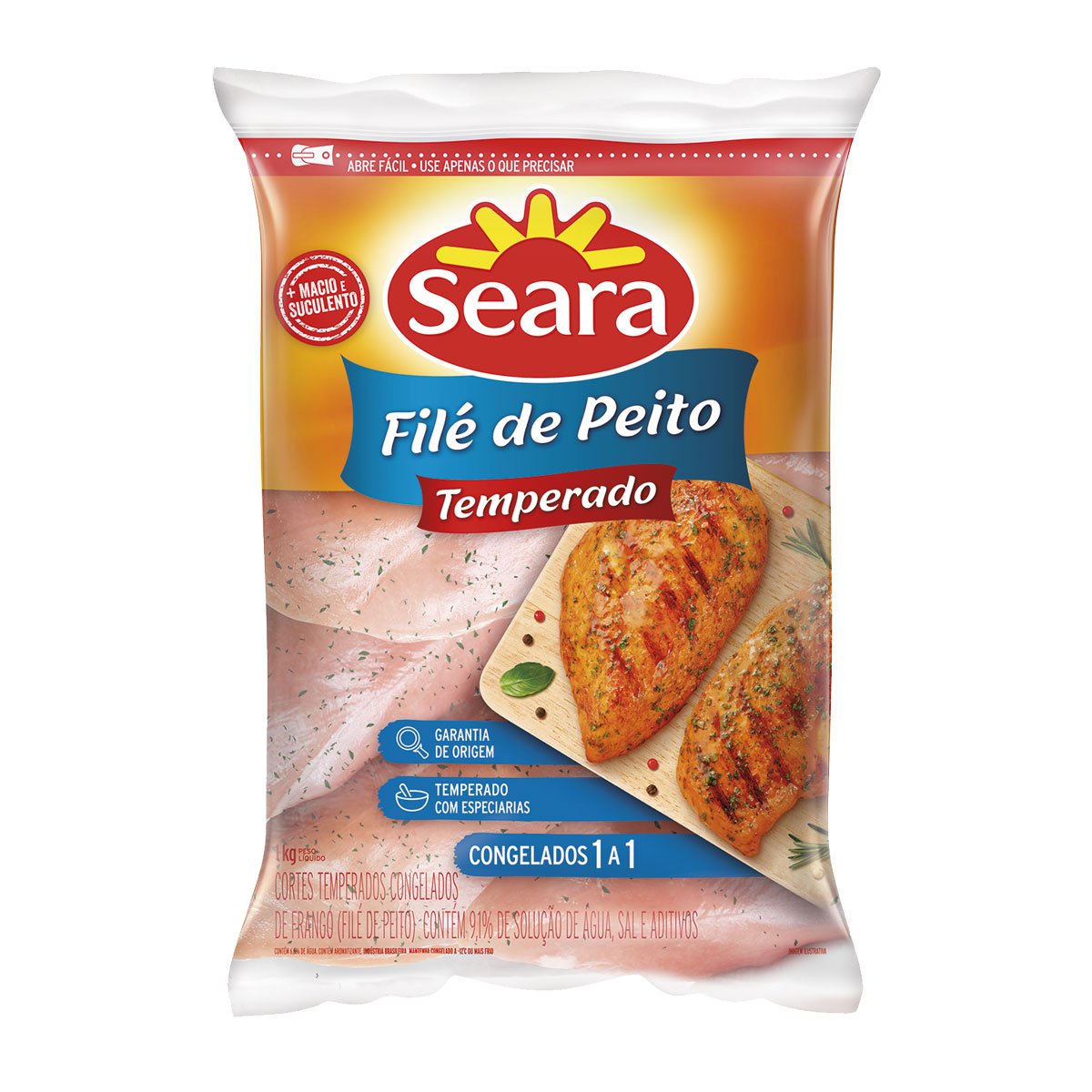Filé de Frango Temperado Congelado SEARA Pacote 1kg | Pão de Açúcar