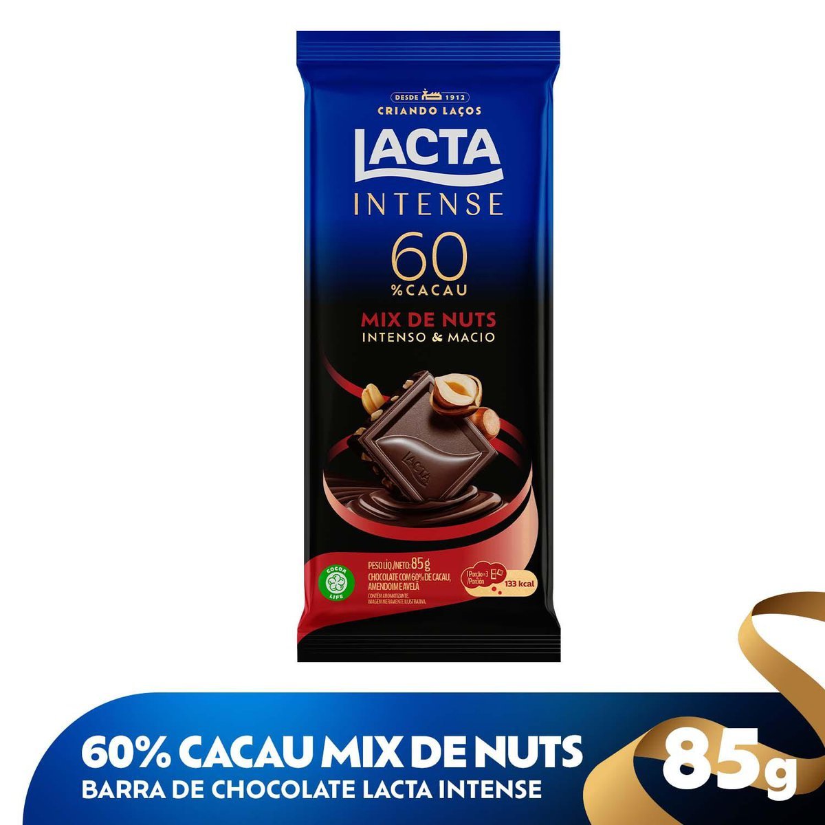 Chocolate Lacta Intense 60% cacau mix de nuts 85g | Pão de Açúcar Chocolate Lacta Intense 60% cacau mix de nuts 85g | Pão de Açúcar